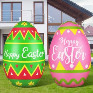 2 pcs 4 ft happy easter inflatable egg colorful eggs easter inflatables outdoor decorations with led lights easter blow up yard decorations for home garden lawn holiday party pvc decor ornamentsv