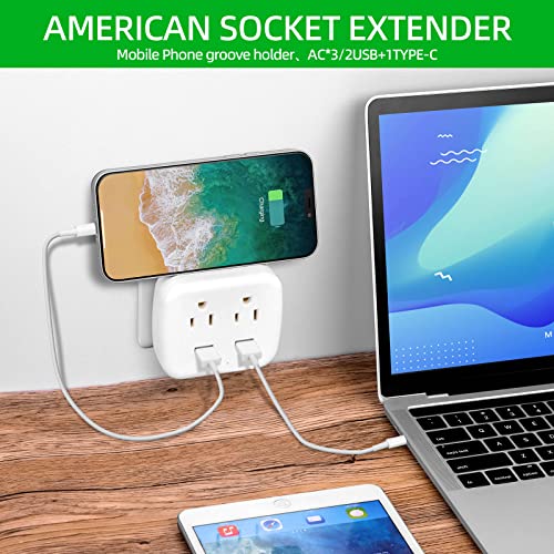 Surge Protector Converter, Outlet Extender with 3 Outlet Splitter and 3 USB Charger (1 USB C), ETL Certified USB Wall Charger Power Adapter, Multi Plug Outlets for Home, Office, School, White