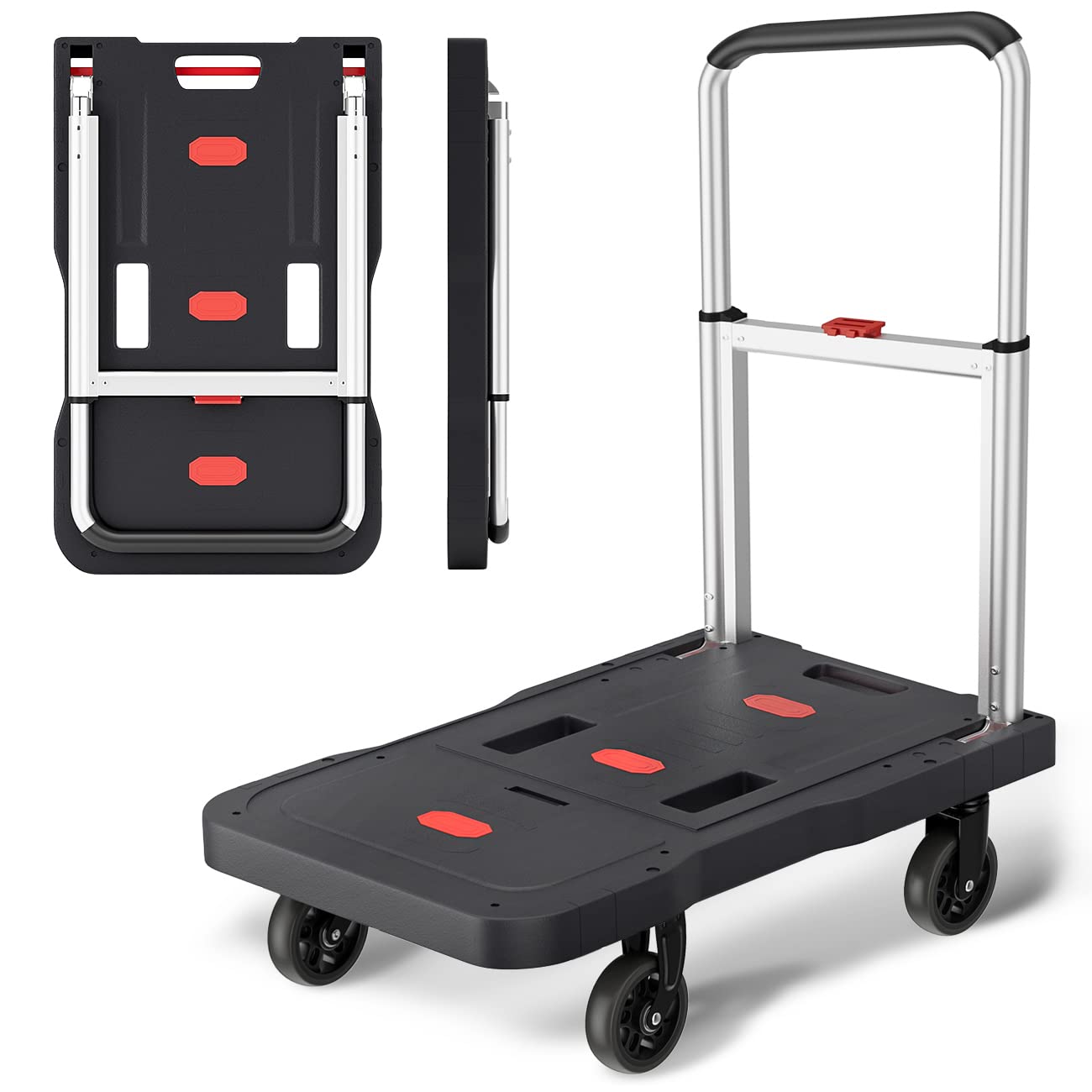 Platform Hand Truck Portable Trolly - Fully Folded Compact Push Cart, 330lbs Capacity Heavy Duty Dolly Practical Handling Tools for Household Industrial, Noise Reduction Office Moving Truck