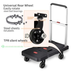 Platform Hand Truck Portable Trolly - Fully Folded Compact Push Cart, 330lbs Capacity Heavy Duty Dolly Practical Handling Tools for Household Industrial, Noise Reduction Office Moving Truck