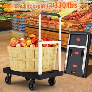 Platform Hand Truck Portable Trolly - Fully Folded Compact Push Cart, 330lbs Capacity Heavy Duty Dolly Practical Handling Tools for Household Industrial, Noise Reduction Office Moving Truck