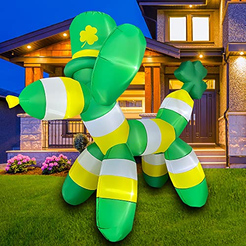 SEASONBLOW 6Ft LED Inflatable St. Patrick's Day Balloon Dog with Shamrock Decoration Lighted Blow up for Home Yard Lawn Garden Indoor Outdoor