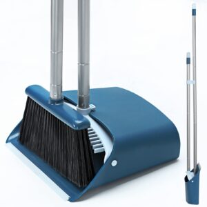 soncal standing dustpan and broom set with 52" long extendable handle for home, indoor, kitchen room office lobby floor cleaning