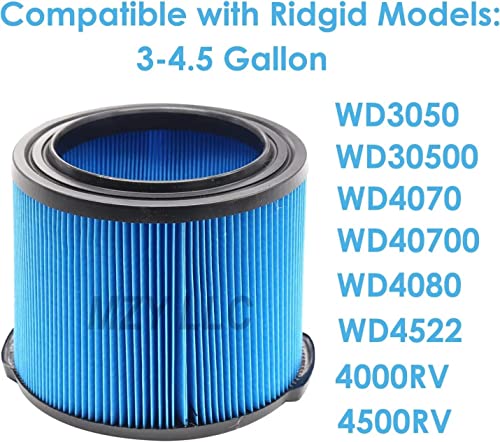 2 Pack VF3500 Replacement Filter for Ridgid 3-4.5 Gallon Wet Dry Vacuums + 4 Pack VF3501 Filter Bags Compatible with Ridgid 3-4.5 Gallon Wet Dry Vacuums (6 Pack)