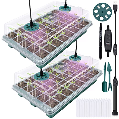 FGBNM 80 Cells Seed Starter Trays with Grow Light, Seed Starter Kit with Adjustable Brightness & Humidity for Indoor Seed Growing Starting, 78in Timing Controller