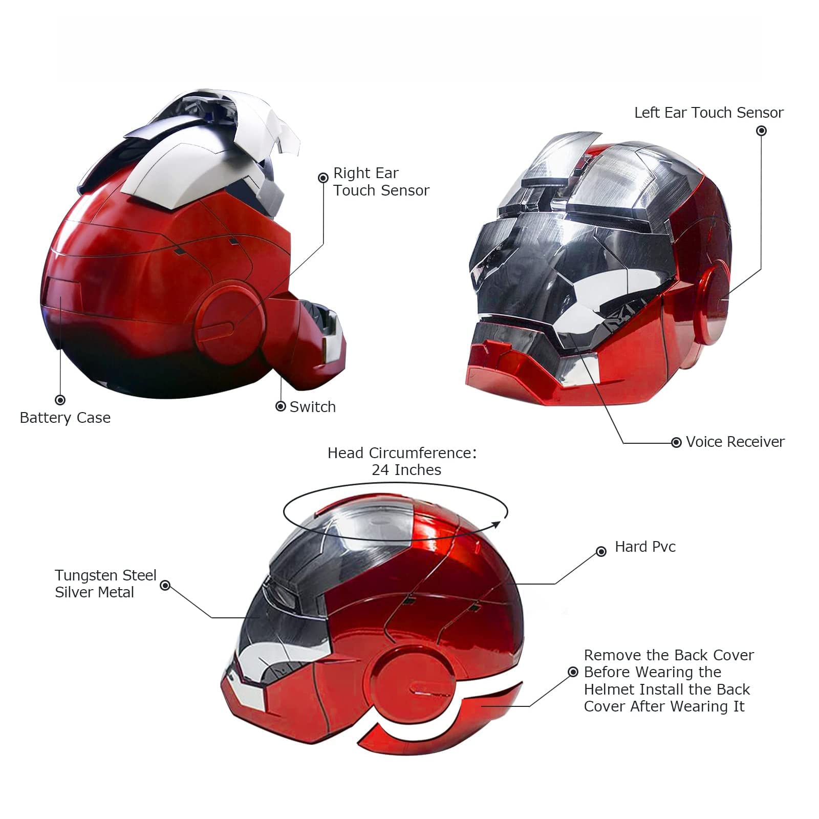 YONTYEQ Iron-man MK 5 Helmet Wearable Electronic Open/Close Iron-man Mask Kids Toys Birthday Christmas Gift (Silver)