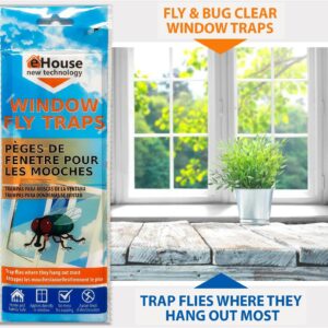 Window Fly Traps for Indoors. Paper Sticky Strips. Easy to Use Catcher and Killer Flies. Clear Tape Windows Trap for House Control Over Insects, Ladybugs, Flys and etc. 12 Pack