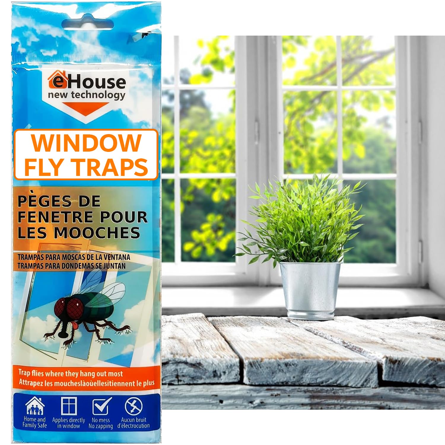 Window Fly Traps for Indoors. Paper Sticky Strips. Easy to Use Catcher and Killer Flies. Clear Tape Windows Trap for House Control Over Insects, Ladybugs, Flys and etc. 12 Pack