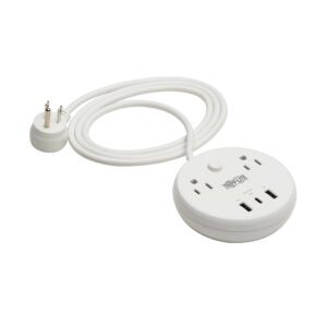 tripp lite safe-it 57w surge protector, 2 outlets & 2 usb + 1 usb-c port for fast charging, 300 joules, 8 foot 5-15p cord, manufacturer's warranty & $25,000 insurance (tlp28pd57wcam)