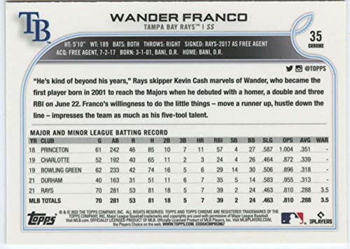 2022 Topps Chrome #35 Wander Franco NM RC Rookie Tampa Bay Rays MLB Baseball Trading Card