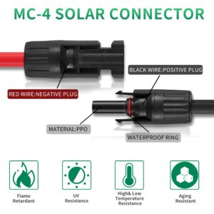 Solar Extension Cable, 3Feet 10AWG(6mm²) Solar Panel Extension Cable with Female and Male Connector Solar Panel Wiring Wire Adapter Red+Black