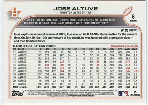 2022 Topps Chrome #6 Jose Altuve Houston Astros MLB Baseball Trading Card