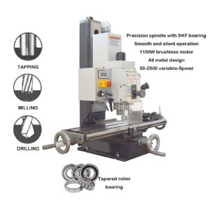 INTBUYING Milling Drilling Machine R8 Mini Benchtop Mill/Drill Machine 7"X27" Micro Milling Machine 1100W 20-2250rpm Variable Speed with Accessory R8 Tapper and Bench Clamp 110V