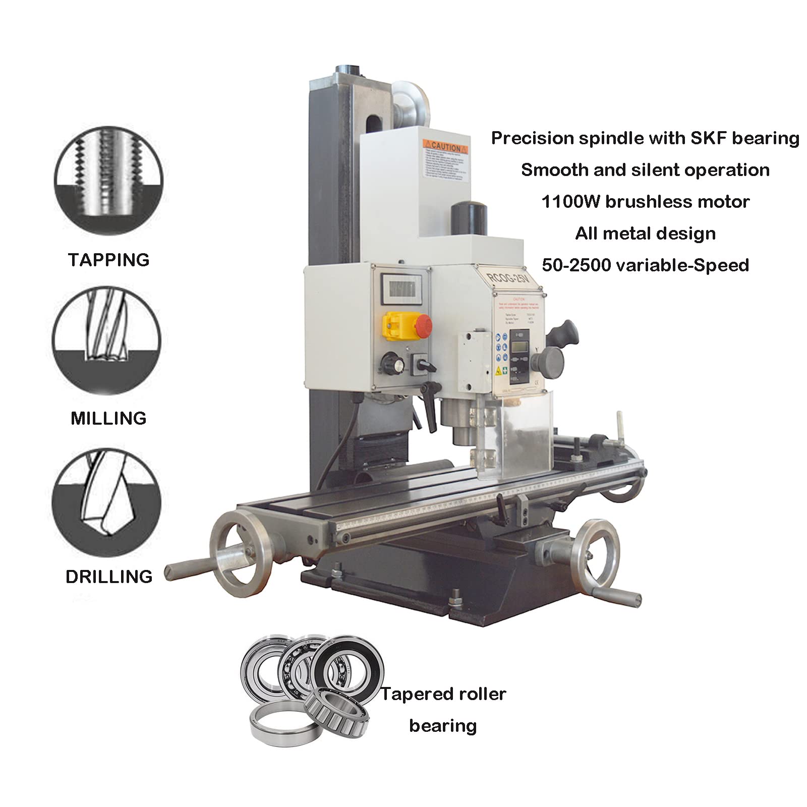 INTBUYING Milling Drilling Machine R8 Mini Benchtop Mill/Drill Machine 7"X27" Micro Milling Machine 1100W 20-2250rpm Variable Speed with Accessory R8 Tapper and Bench Clamp 110V