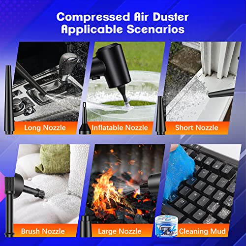 7800mAh and 50000RPM Compressed Air Duster for Computers with Cleaning Kit, Electric Air Duster for PC, Portable Air Blower for Cleaning Dust, Hairs, Crumbs, Scraps for Laptop, Computer, Keyboard