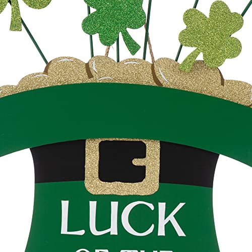 Glitzhome 31.5"H St. Patrick's Leprechaun Belt Yard Signs with Stakes, Wooden Door Wall Hanging Decor Interchangeable for Home Party Yard Lawn Patio Outdoor