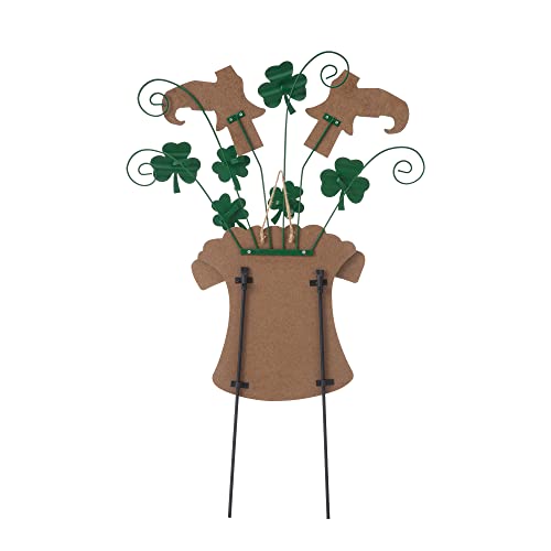 Glitzhome 31.5"H St. Patrick's Leprechaun Belt Yard Signs with Stakes, Wooden Door Wall Hanging Decor Interchangeable for Home Party Yard Lawn Patio Outdoor