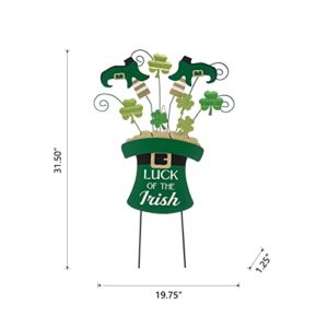 Glitzhome 31.5"H St. Patrick's Leprechaun Belt Yard Signs with Stakes, Wooden Door Wall Hanging Decor Interchangeable for Home Party Yard Lawn Patio Outdoor