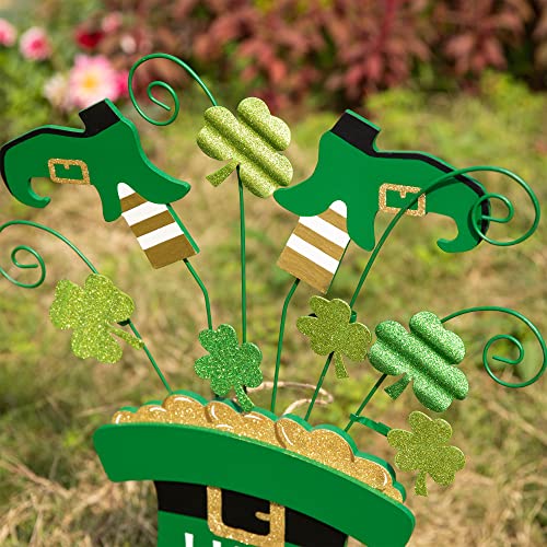 Glitzhome 31.5"H St. Patrick's Leprechaun Belt Yard Signs with Stakes, Wooden Door Wall Hanging Decor Interchangeable for Home Party Yard Lawn Patio Outdoor