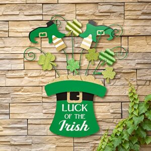 Glitzhome 31.5"H St. Patrick's Leprechaun Belt Yard Signs with Stakes, Wooden Door Wall Hanging Decor Interchangeable for Home Party Yard Lawn Patio Outdoor