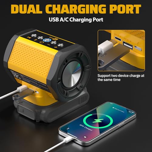 Bluetooth Speaker Compatible with DeWALT 18v 20v Max Including 20-60v Flexvolt Battery for Jobsite Camping & Parties (Battery not Included)