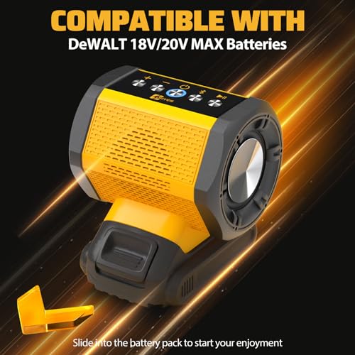 Bluetooth Speaker Compatible with DeWALT 18v 20v Max Including 20-60v Flexvolt Battery for Jobsite Camping & Parties (Battery not Included)