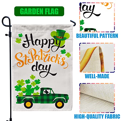 Happy St Patricks Day Garden Flag, Saint Patricks Decorations Outside Yard Flag 12x18 Vertical Burlap Double Sided Decor for Home Outdoor Hanging