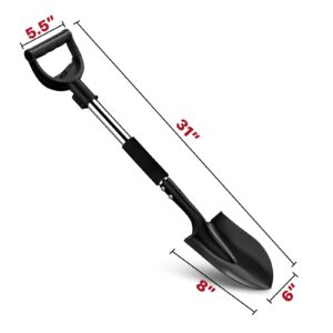 Shovel, Shovels for Digging, 31 inch Small Shovel with D-Handle, Spade Shovels for Camping, Edging, Heavy Duty Metal Compact Shovels, Mini Shove Steel, Black