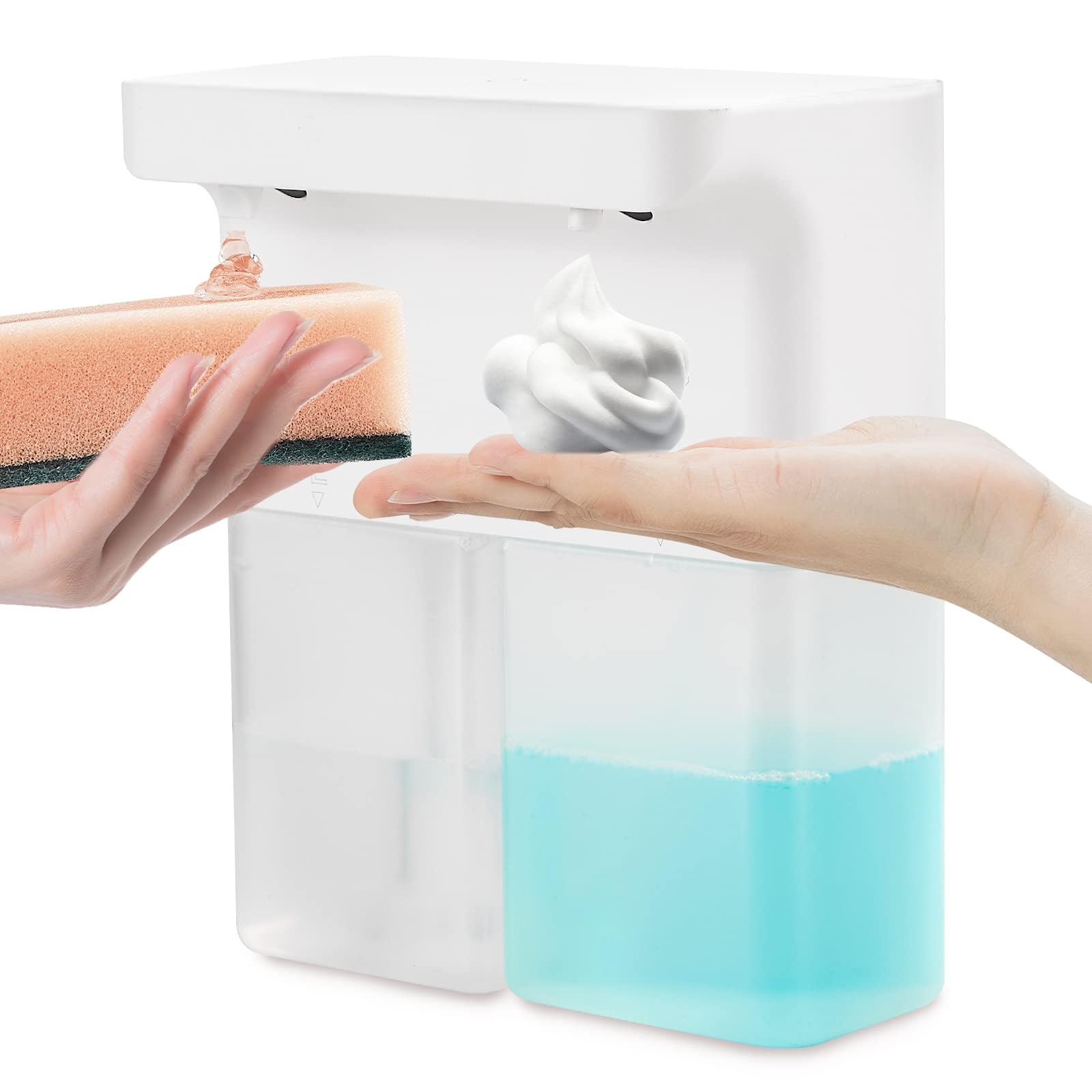 Automatic Soap Dispenser, Dish Soap Dispenser for Kitchen Sink, Kitchen Soap Dispenser Set Wall Mount or Countertop Rechargeable Dispenser Liquid + Foaming Hand