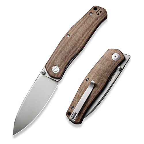 CIVIVI Sokoke Folding Knife, Ray Laconico Pocket Knife for EDC, 3.35" 14C28N Steel Blade Linen Micarta Handle Thumb Stud Opener Front Flipper Utility Knife C22007-3