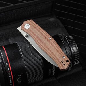 CIVIVI Sokoke Folding Knife, Ray Laconico Pocket Knife for EDC, 3.35" 14C28N Steel Blade Linen Micarta Handle Thumb Stud Opener Front Flipper Utility Knife C22007-3