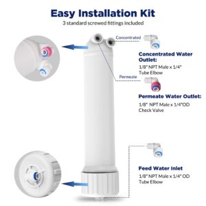 Membrane Solutions RO Membrane, Reverse Osmosis Membrane Replacement with Housing, Wrench, 1/4" Quick-Connect Fittings, Check Valve for Water Filter Purifier (50G with housing)