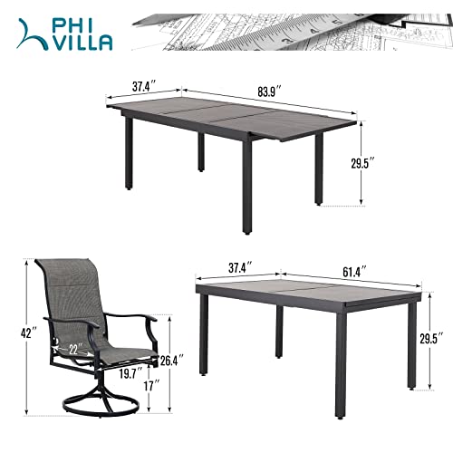 PHI VILLA Outdoor Dining Set for 8, Patio Table and Chairs Set with 8 Padded Swivel Dining Chairs & Full Metal Extendable Table for Poolside Lawn Garden