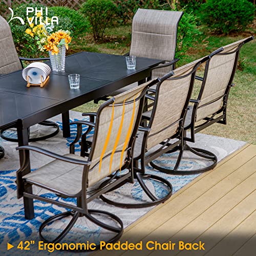 PHI VILLA Outdoor Dining Set for 8, Patio Table and Chairs Set with 8 Padded Swivel Dining Chairs & Full Metal Extendable Table for Poolside Lawn Garden