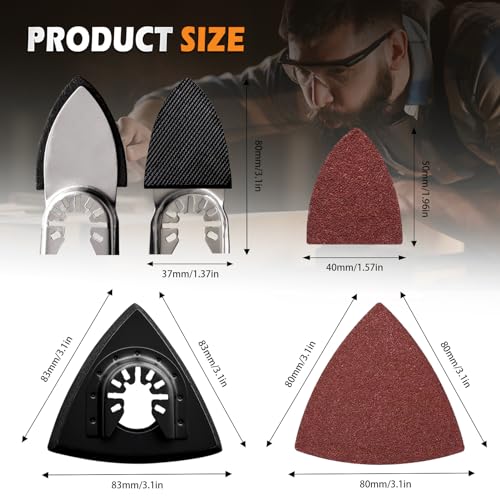 104Pcs Oscillating Tool Sanding Pads, 2Pcs Triangle Sanding Pads and 2Pcs Finger Sanding Pad, 100Pcs Multitool Sandpaper, Grit Fit for Finishing Wood Sanding Plaster