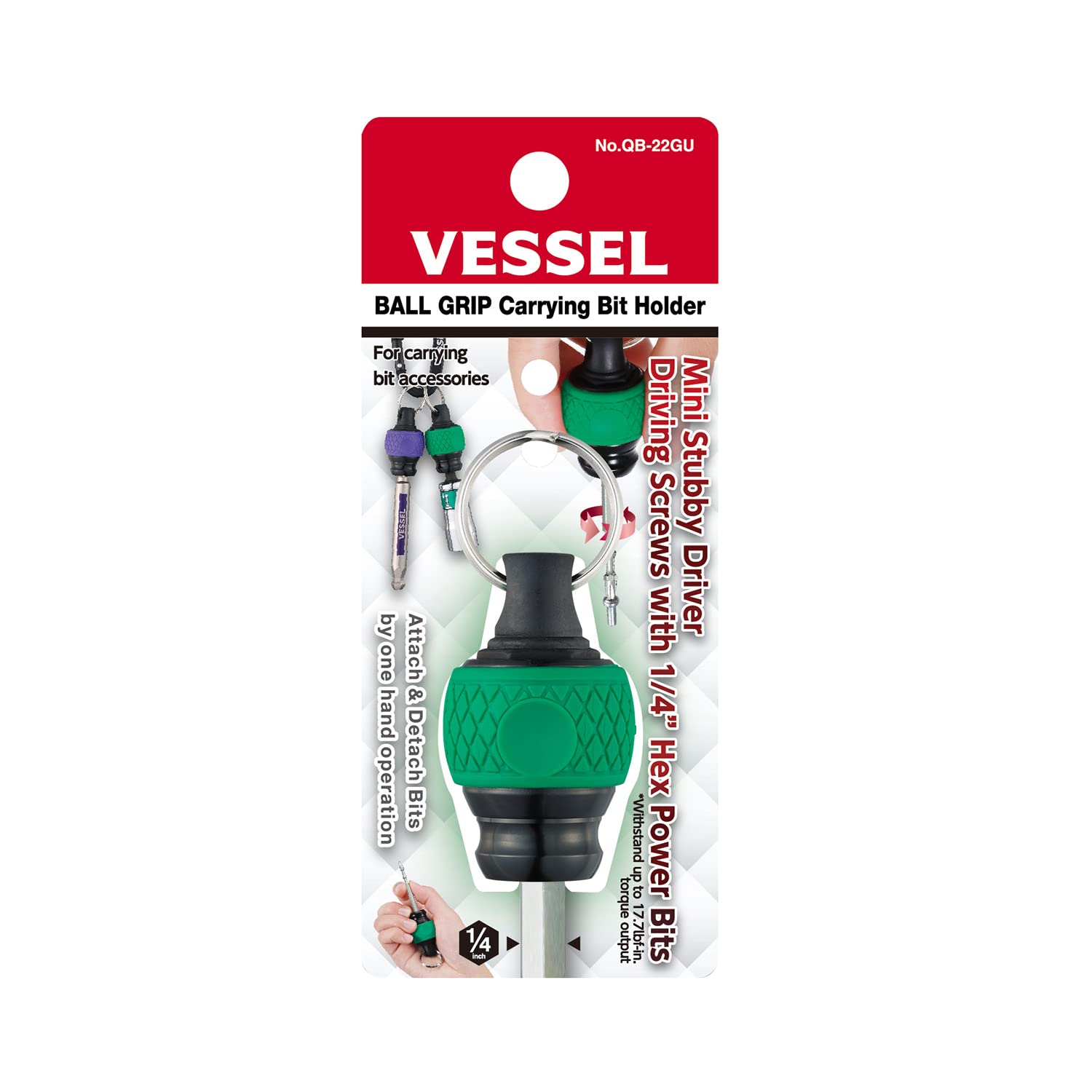 VESSEL BALL GRIP Carrying Bit Holder (Green) No.QB-22GU QB22GU