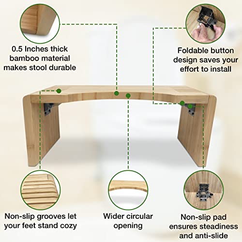 Sereneify Poop with Ease, Feel The Peace Bamboo Toilet Stool for Adults - Healthy Portable Poop Stool for Bathroom | Non-Slip, Easily Foldable Wooden Bathroom Stool (7.5 Inch)