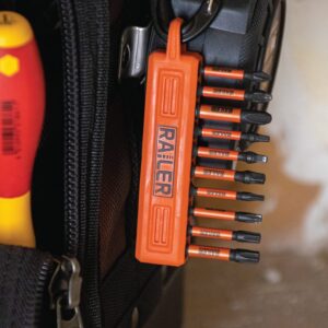 Screwdriver Bit Holder Storage Organizer – Railer 10-Hole Orange Bit Holder with Carabiner - 2 Pack