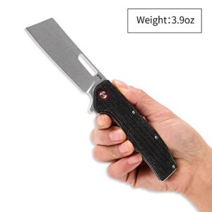 STANBIK Pocket Knife with G10 Flax fibre Handle,EDC Folding Pocket Knife with 3.5in D2 Blade for Camping Survival, Fathers Day, Gifts for Men Dad Husband.