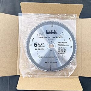 Echo Corner 6-1/2 Inch Circular Saw Blade for Wood Cutting, Ultra Fine-Finish 60-Tooth Fast Framing Trimming Crosscut Rip Hardwood Softwood Laminate Veneered Plywood MDF, 5/8" Arbor