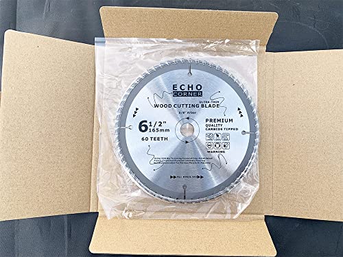 Echo Corner 6-1/2 Inch Circular Saw Blade for Wood Cutting, Ultra Fine-Finish 60-Tooth Fast Framing Trimming Crosscut Rip Hardwood Softwood Laminate Veneered Plywood MDF, 5/8" Arbor