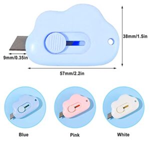 Mini Box Cutter,Right Or Left Handed Mini Cutter, Cloud Utility Knife Cat Paw Shape Keychain Box Opener, Retractable Portable Cutter Knife[blue]