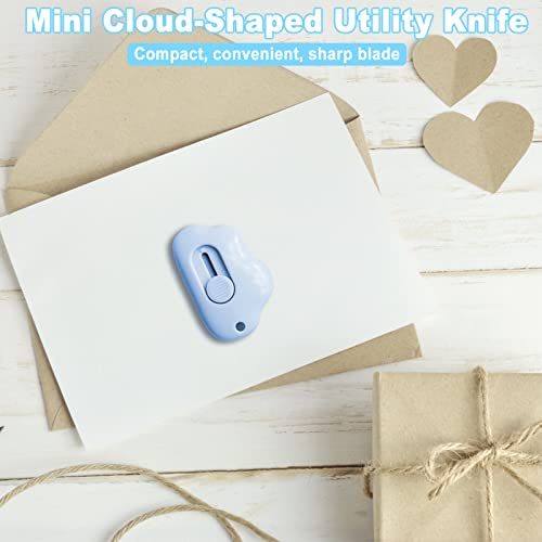 Mini Box Cutter,Right Or Left Handed Mini Cutter, Cloud Utility Knife Cat Paw Shape Keychain Box Opener, Retractable Portable Cutter Knife[blue]