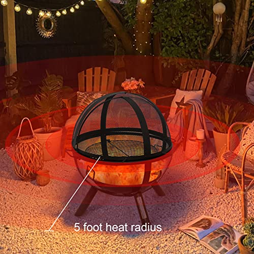 Fire Pits for Outside, 35” Round Ball Wood Firepit Outside Burning Patio Fire Pit Fireplace for Camping, Outdoor Heating, Bonfire and Picnic