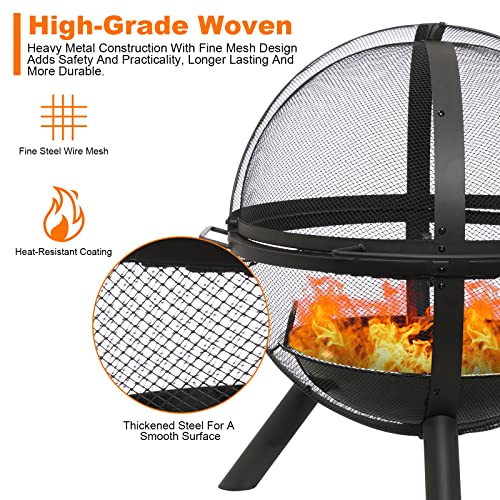 Fire Pits for Outside, 35” Round Ball Wood Firepit Outside Burning Patio Fire Pit Fireplace for Camping, Outdoor Heating, Bonfire and Picnic