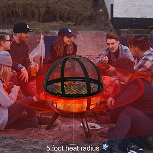 Fire Pits for Outside, 35” Round Ball Wood Firepit Outside Burning Patio Fire Pit Fireplace for Camping, Outdoor Heating, Bonfire and Picnic