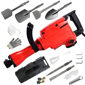 jackchen demolition electric jack hammer with 6pcs chisel bit, concrete breaker power hammer, heavy duty concrete breaker demolition drills