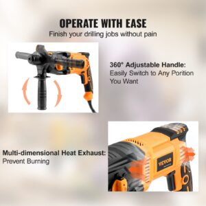 VEVOR 1 Inch SDS-Plus Rotary Hammer Drill, 8 Amp Corded Drills, Heavy Duty Chipping Hammers w/Safety Clutch, Electric Demolition Hammers, Taladro Rotomartillo, Power Tool For Concrete