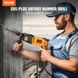 VEVOR 1 Inch SDS-Plus Rotary Hammer Drill, 8 Amp Corded Drills, Heavy Duty Chipping Hammers w/Safety Clutch, Electric Demolition Hammers, Taladro Rotomartillo, Power Tool For Concrete