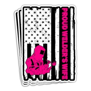 ultravutt ( 3pcs ) proud welder's wife sticker welder vintage american flag proud welder wife stickers welder hard hat welding helmet sticker welding maching construction welding stickers 3"x4"